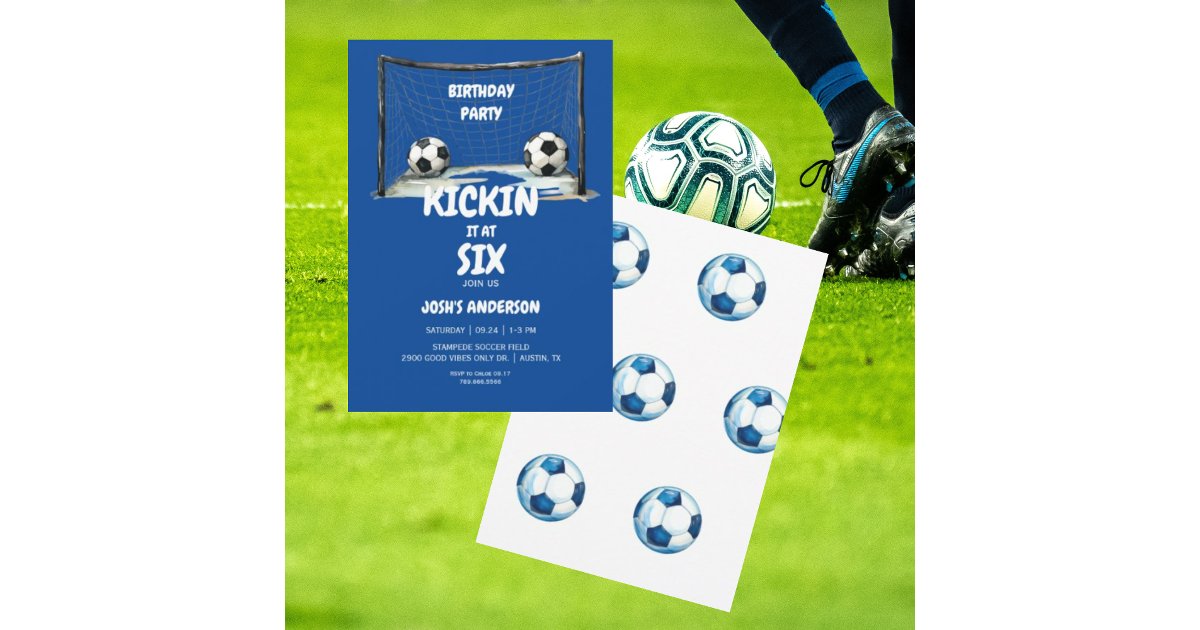 Blue Kickin it Soccer Birthday Party Invitation | Zazzle