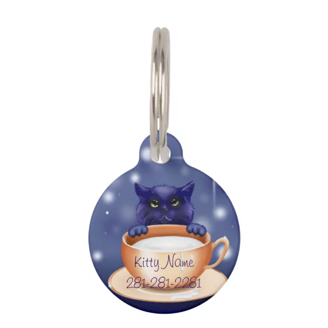 Blue Kitty Cat Pet Name Tag | Zazzle
