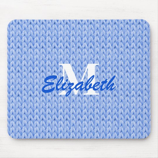 Blue Knitted Texture Mouse Pad with Monogram | Zazzle.com