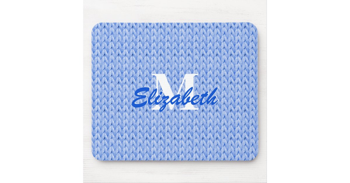 Blue Knitted Texture Mouse Pad with Monogram | Zazzle