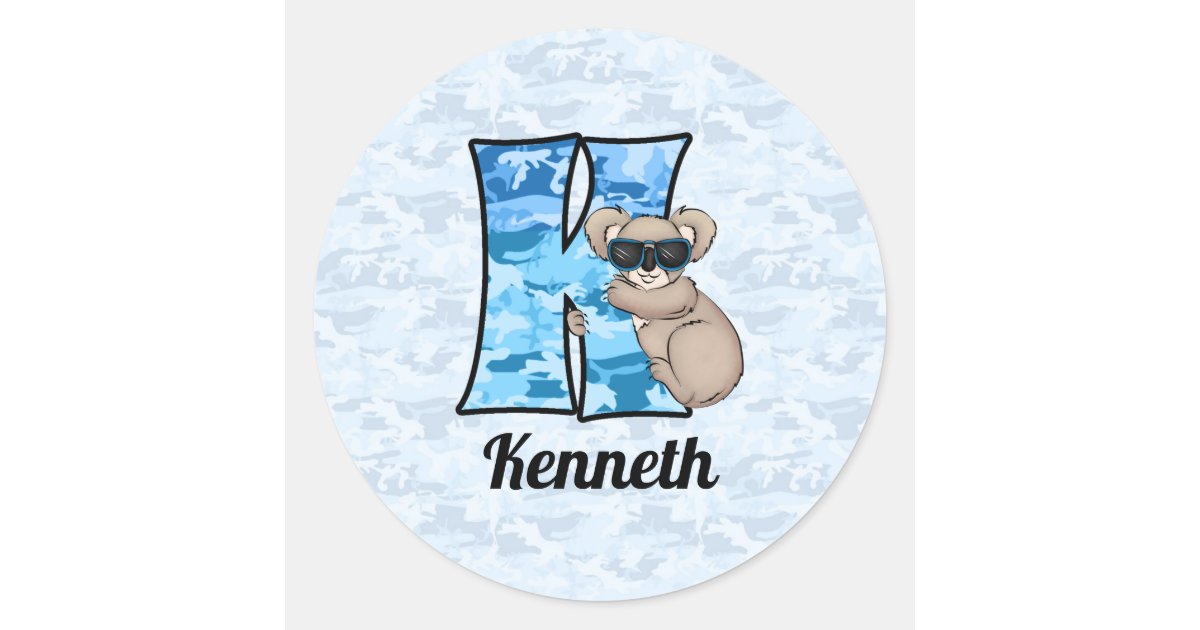 Blue Koala Monogram Letter K with Name Classic Round Sticker | Zazzle