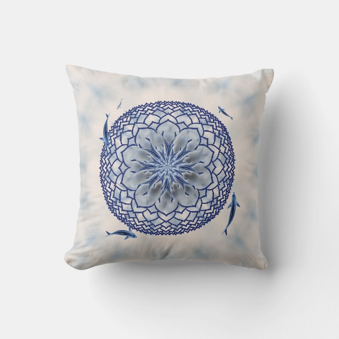 Blue Koi Lotus Mandala Throw Pillow | Zazzle