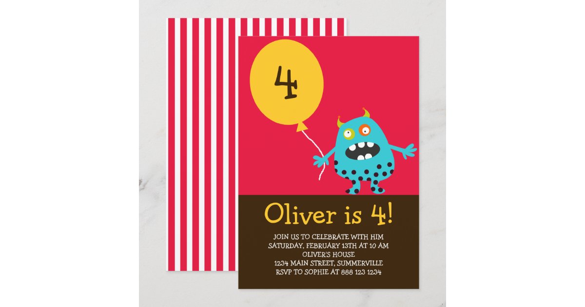 Blue Kooky Monster Kids Birthday Party Invitation | Zazzle