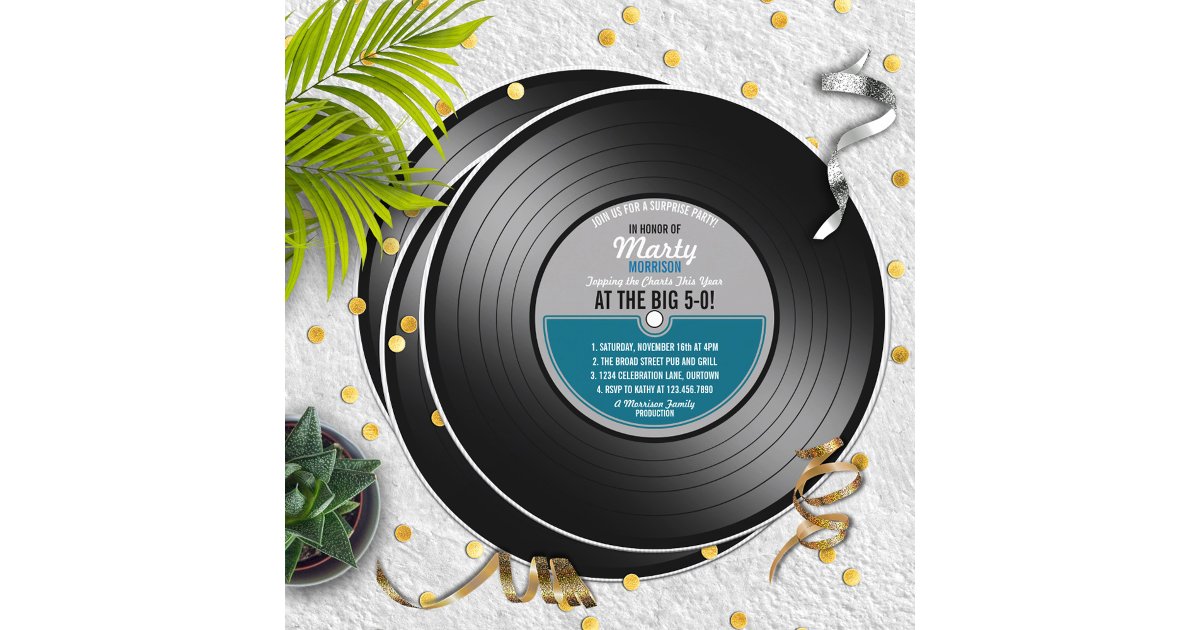Blue Label Vinyl Record Surprise Party Invitation | Zazzle