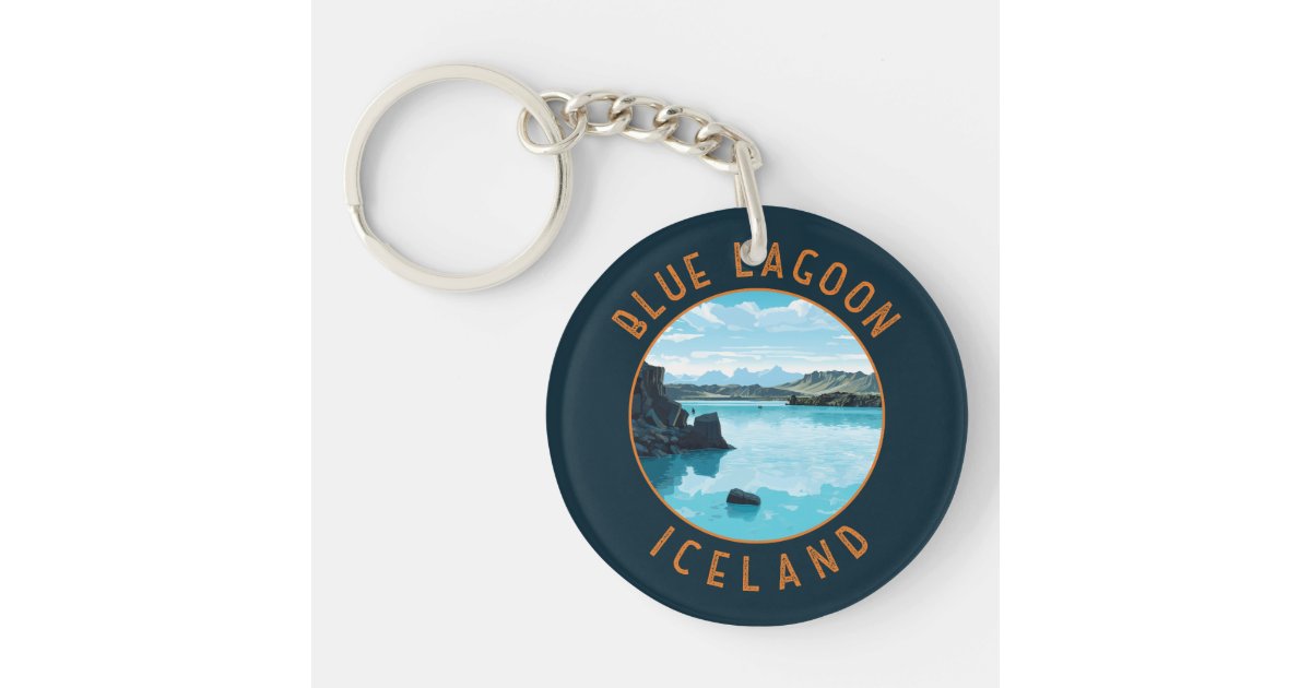 Blue Lagoon Iceland Distressed Circle Keychain | Zazzle