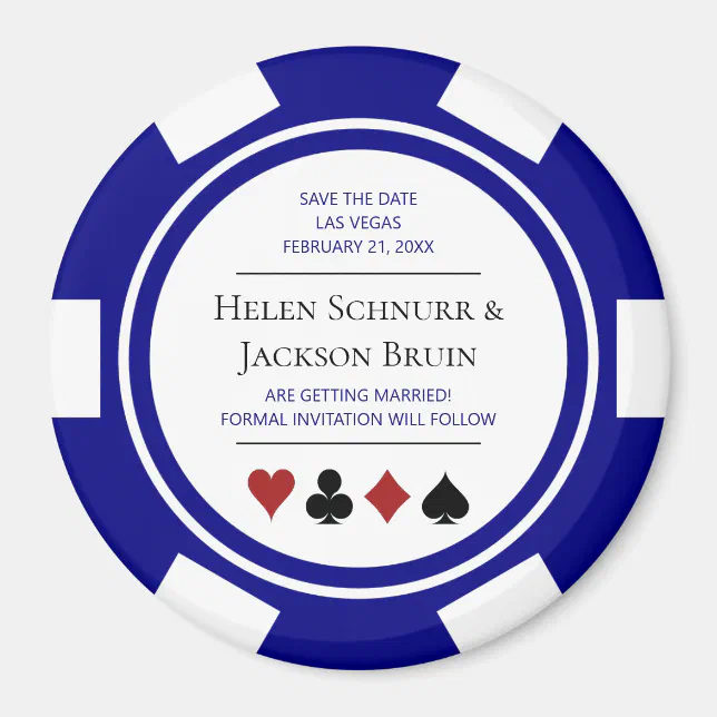 Blue Las Vegas Wedding Save The Date Poker Chip Magnet | Zazzle