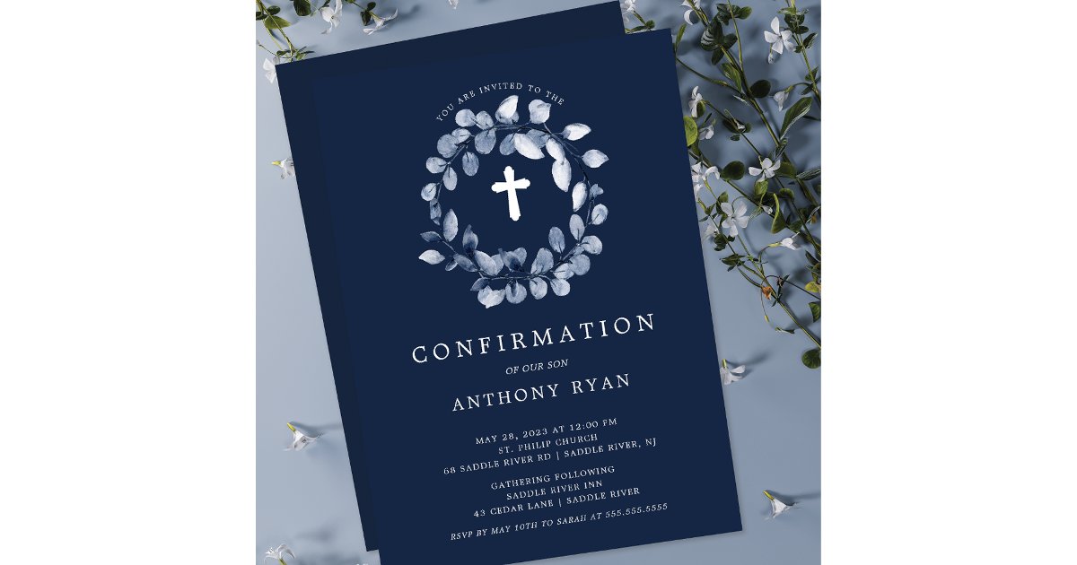 Blue Leaf Boys Confirmation Invitation | Zazzle