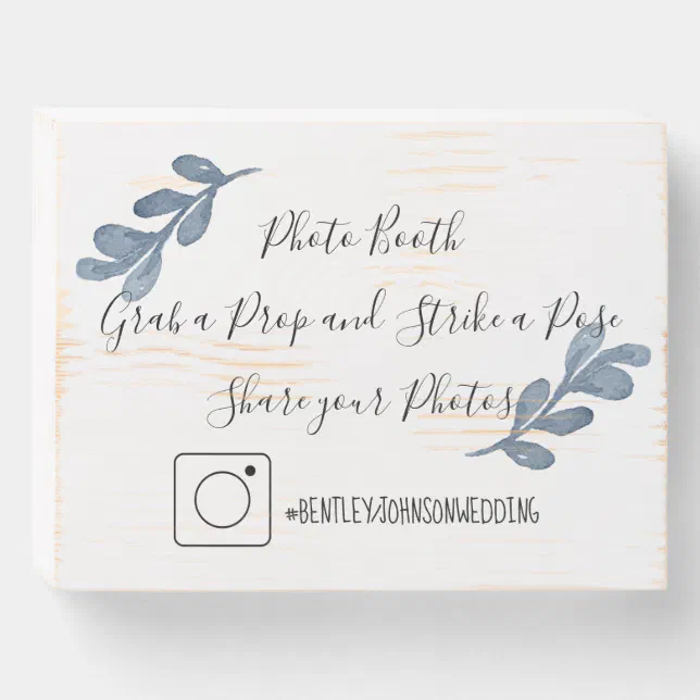 Blue Leaf Photo Booth Wedding Sign Personalized | Zazzle