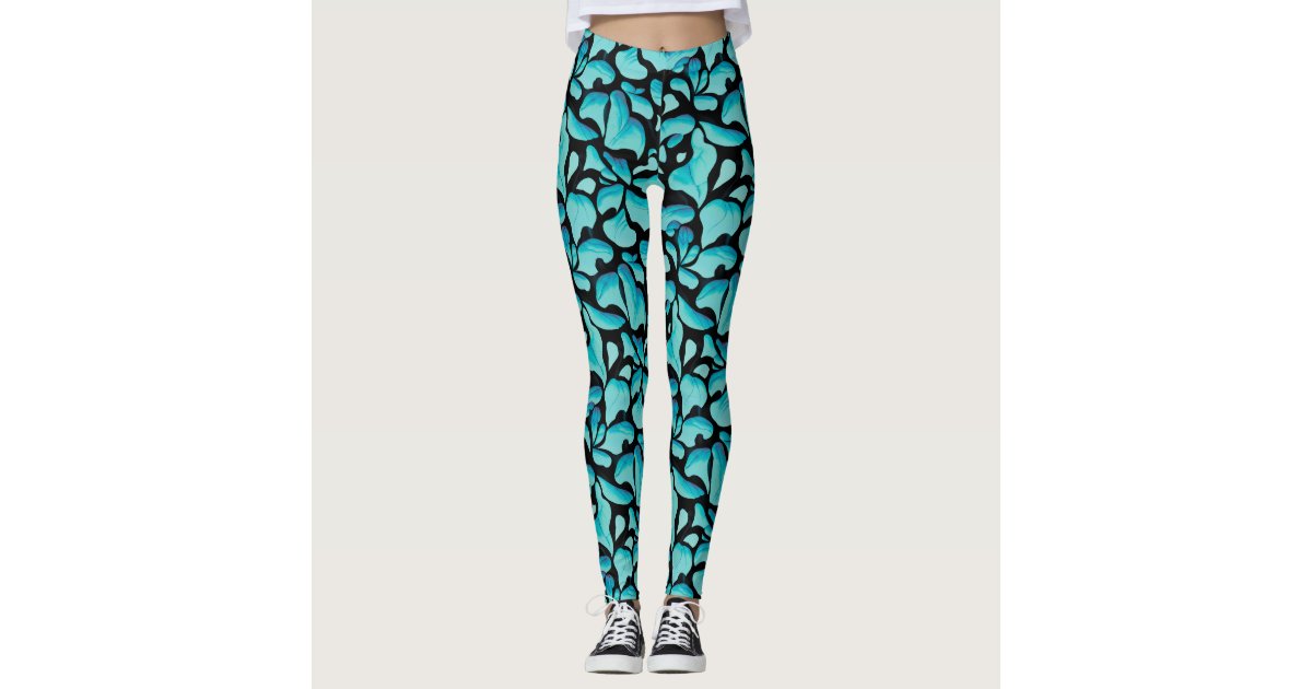 Blue Leaf Repeating Pattern Leggings | Zazzle