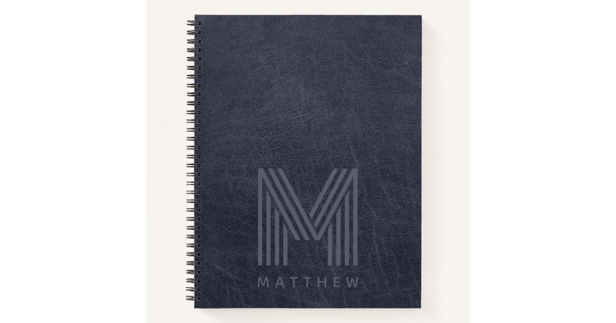 Blue Leather Bold Monogram Masculine Notebook | Zazzle
