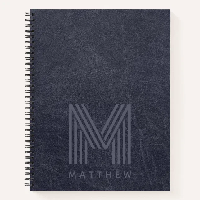 Blue Leather Bold Monogram Masculine Notebook | Zazzle
