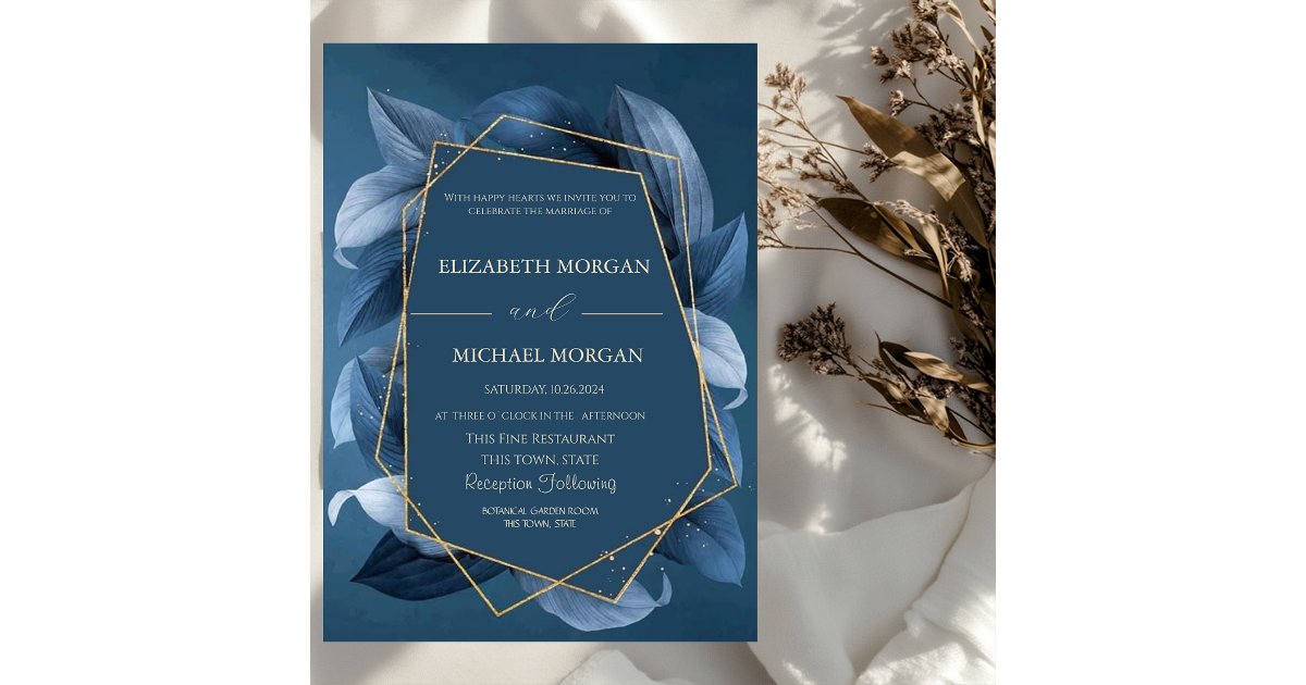 Blue Leaves Gold Fame Summer Invitation | Zazzle