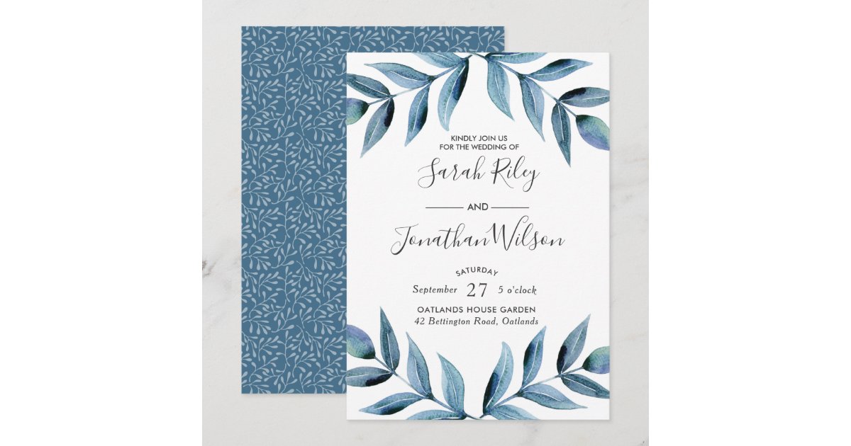 Blue leaves leaves Wedding invitation | Zazzle