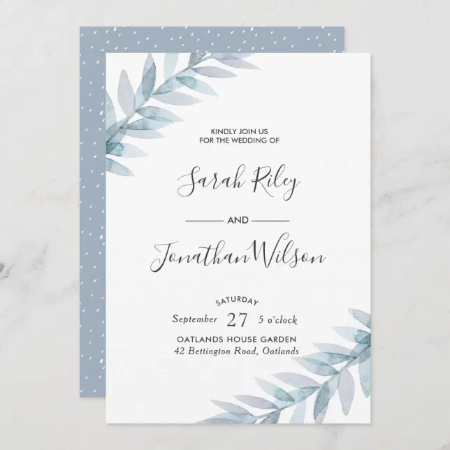 Blue Leaves Winter Wedding invitation | Zazzle