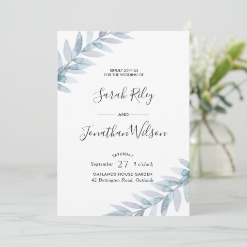 Blue Leaves Winter Wedding invitation | Zazzle