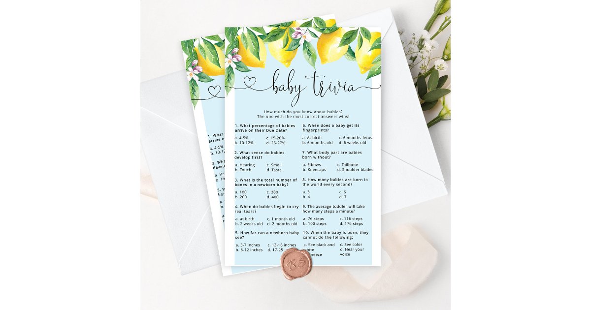 Blue lemon Baby trivia baby shower game | Zazzle