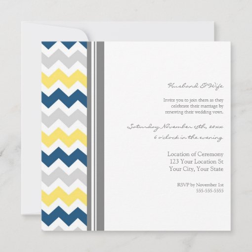 Blue Lemon Chevron Wedding Vow Renewal Invitation | Zazzle