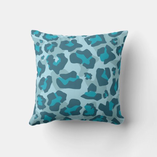 Blue leopard animal print pattern throw pillow | Zazzle