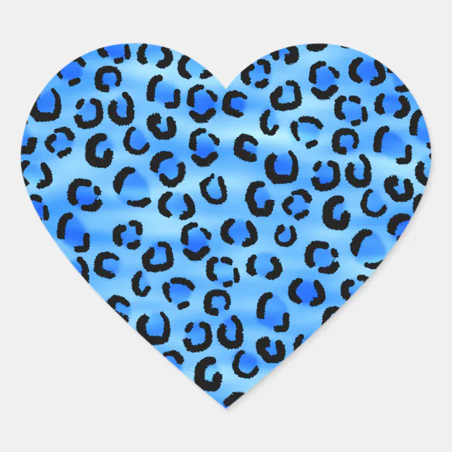 Blue Leopard Print Pattern. Heart Sticker | Zazzle