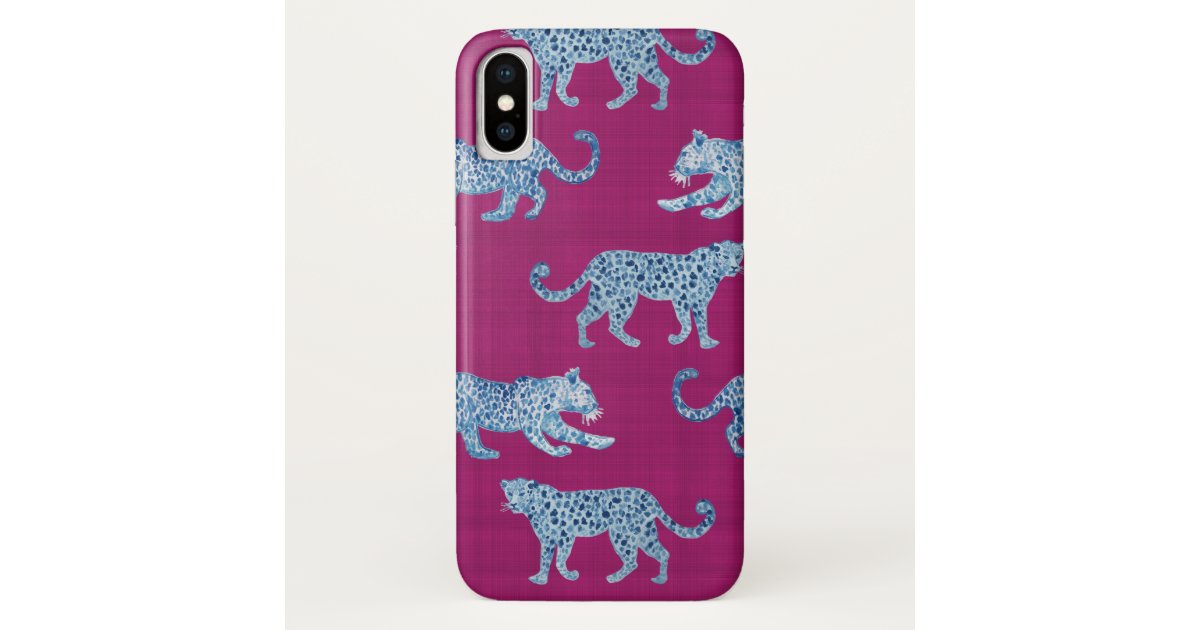 Blue Leopards on Raspberry Case-Mate iPhone Case | Zazzle