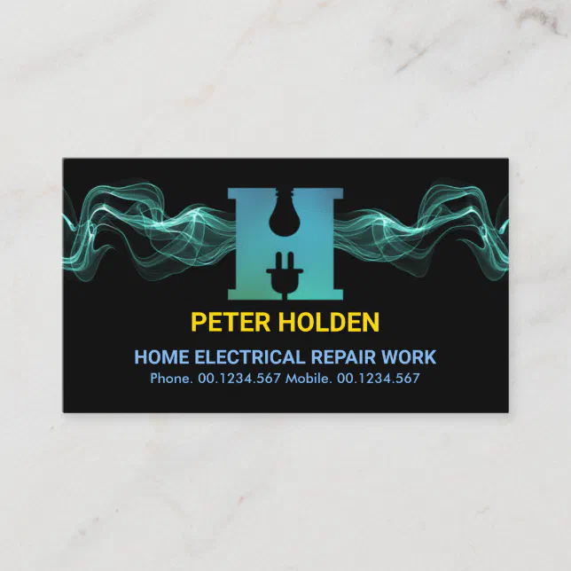 Blue Lightning Electric Wave Letter-H Electrician Business Card | Zazzle