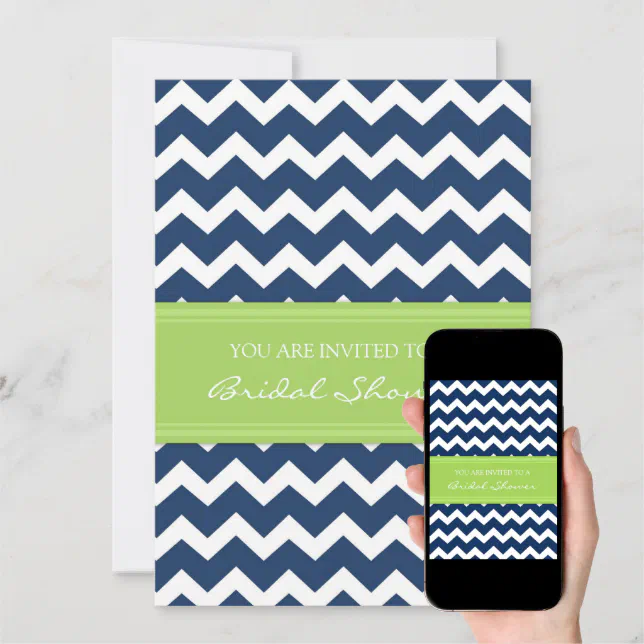 Blue Lime Chevron Bridal Shower Invitation Cards | Zazzle