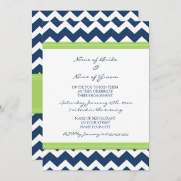 Blue Lime Chevron Engagement Party Invitations | Zazzle