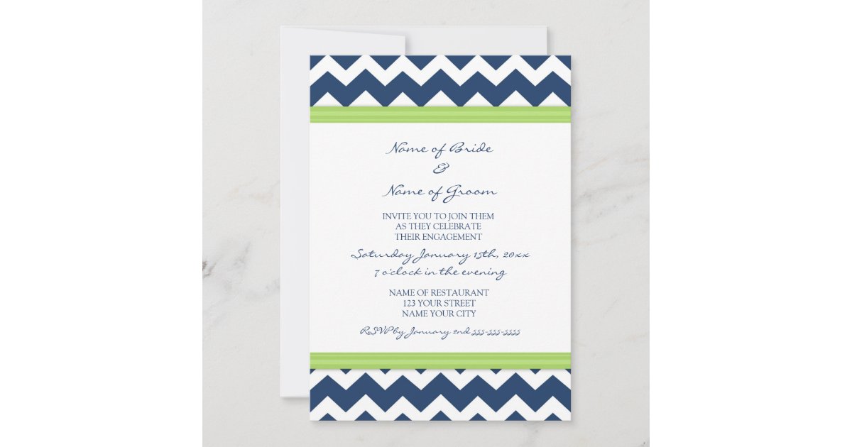 Blue Lime Chevron Engagement Party Invitations | Zazzle