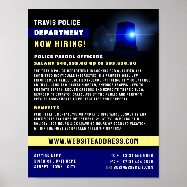 Blue Line & Siren, Police Officer Recruitment Poster | Zazzle