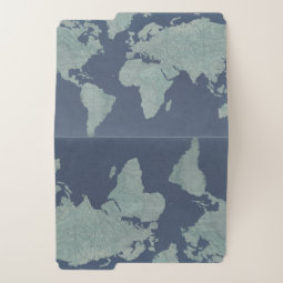 Blue Linen World Map File Folder | Zazzle