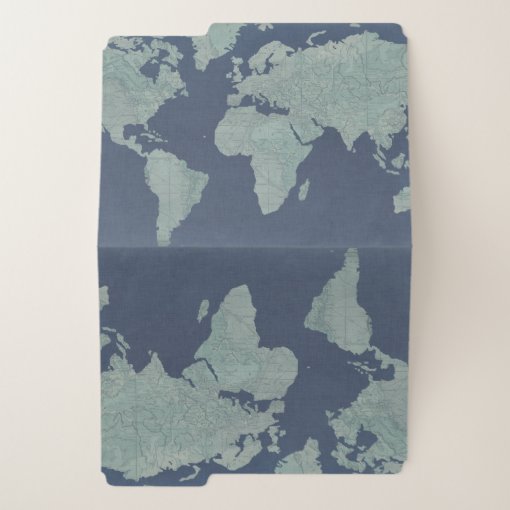 Blue Linen World Map File Folder | Zazzle