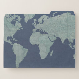 Blue Linen World Map File Folder | Zazzle