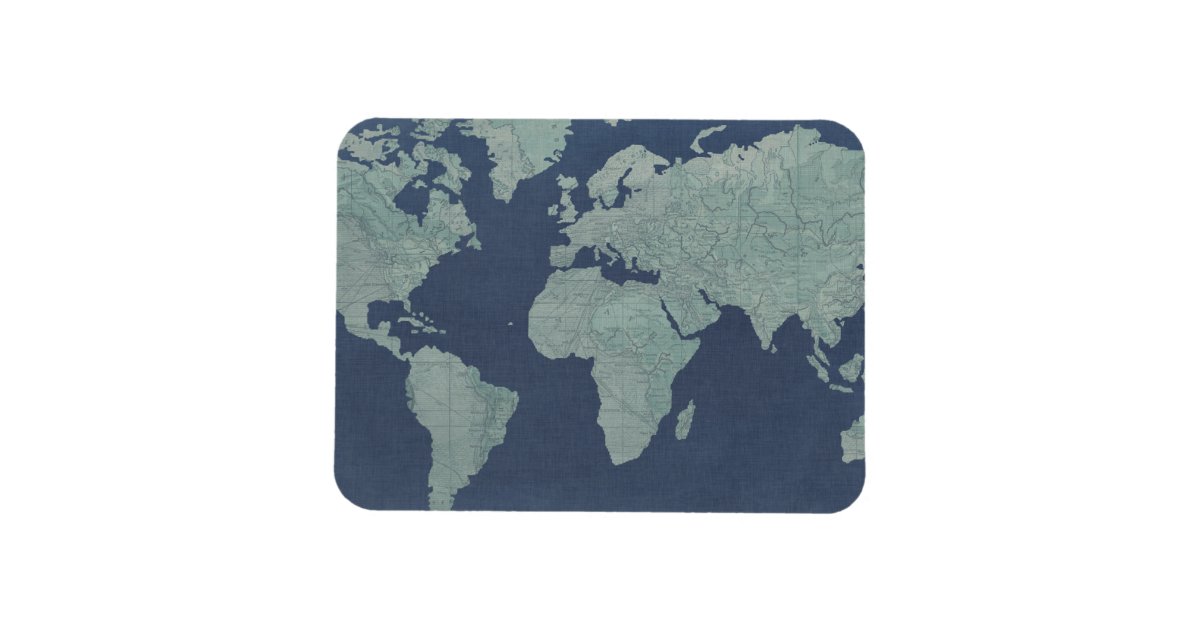 Blue Linen World Map Magnet | Zazzle