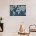 Blue Linen World Map Poster | Zazzle