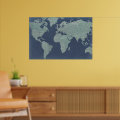 Blue Linen World Map Poster | Zazzle