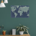 Blue Linen World Map Poster | Zazzle