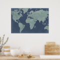 Blue Linen World Map Poster | Zazzle