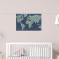 Blue Linen World Map Poster | Zazzle