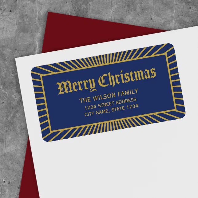 Blue Lines Decorative Merry Christmas Address Label | Zazzle