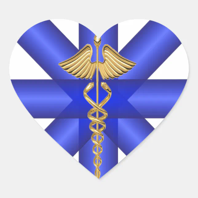 Blue Lines / Gold Caduceus EMT Symbol Heart Sticker | Zazzle