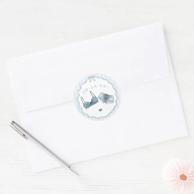 Blue Lingerie Shower Bachelorette Party Envelope Classic Round Sticker ...
