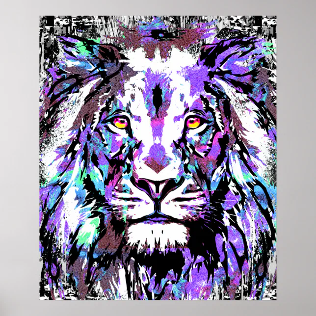 Blue Lion Head - Realistic Lion Face Poster Print | Zazzle