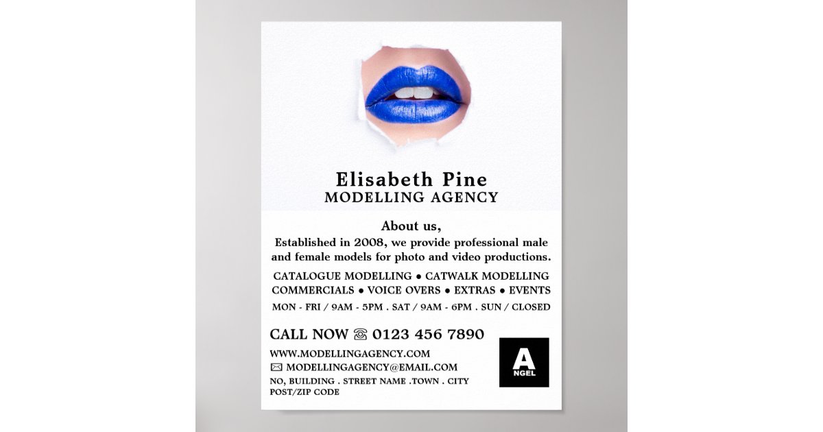Blue Lips, Modeling Agency, Model Agent Poster | Zazzle
