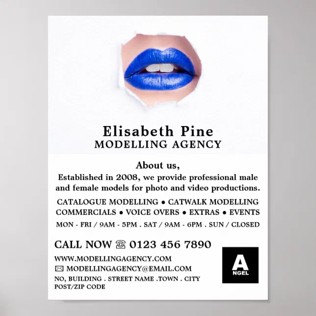 Blue Lips, Modeling Agency, Model Agent Poster | Zazzle
