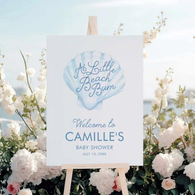 Blue Little Beach Bum Baby Shower Welcome Sign | Zazzle