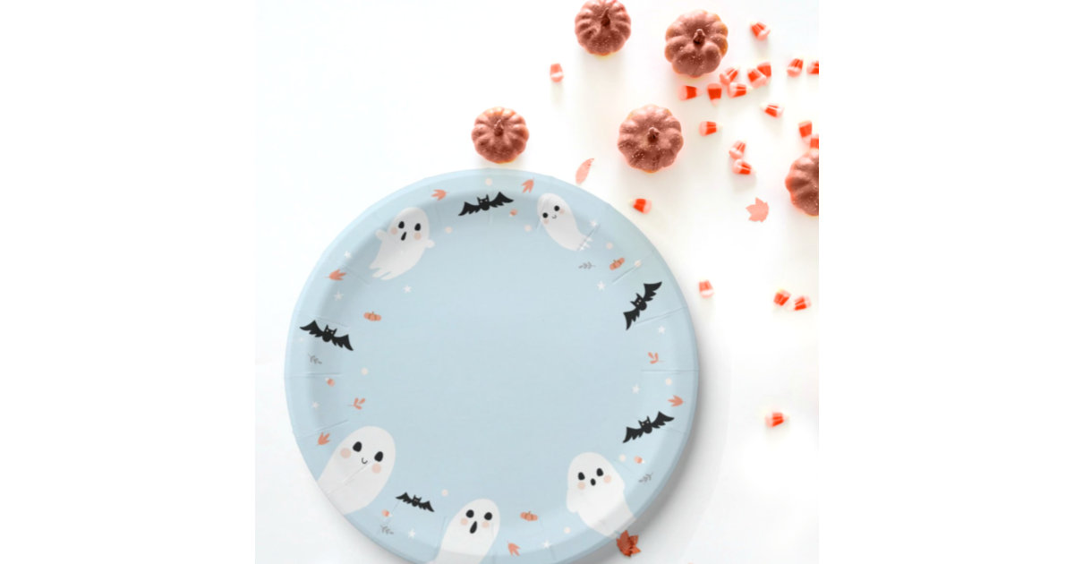 Blue Little boo ghost halloween paper plates | Zazzle