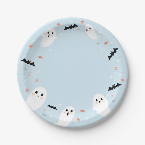 Blue Little boo ghost halloween paper plates | Zazzle
