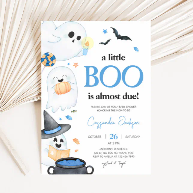 Blue Little Boo Halloween Baby Shower Invitation | Zazzle