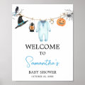 Blue Little Boo Halloween Baby Shower Welcome Poster | Zazzle