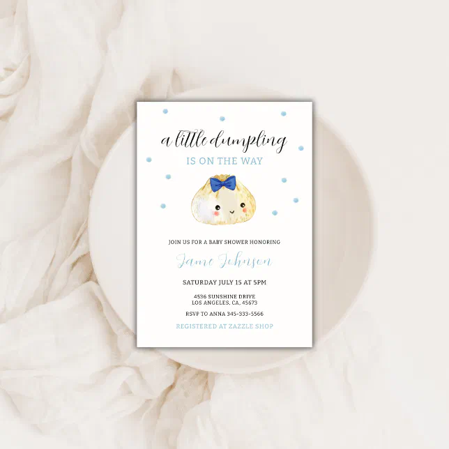 Blue Little Dumpling Is On The Way Boy Baby Shower Invitation | Zazzle